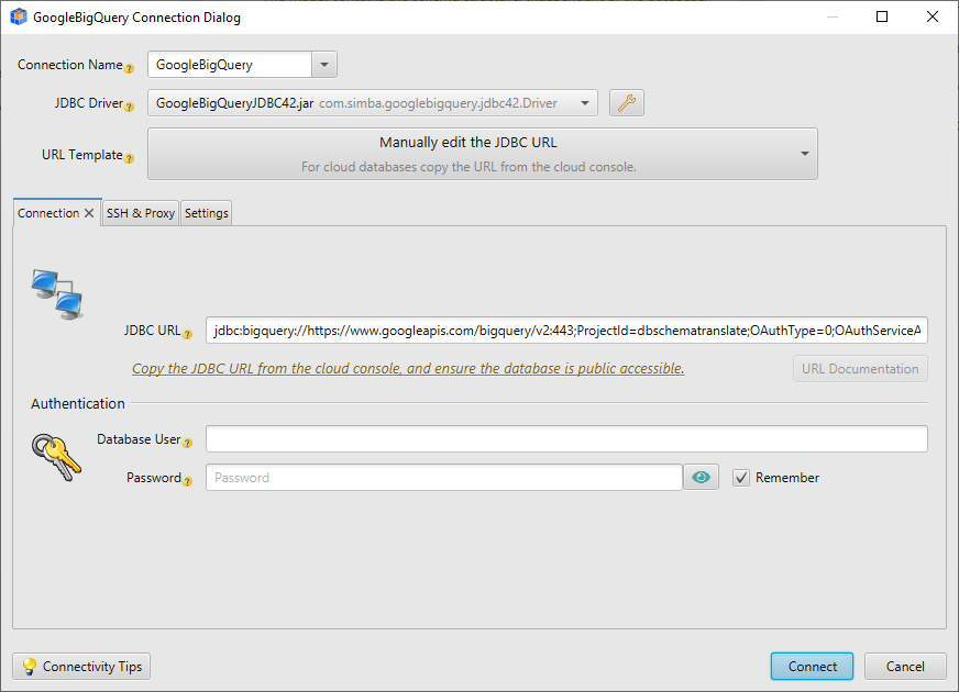 Connect to Google Big Query Database